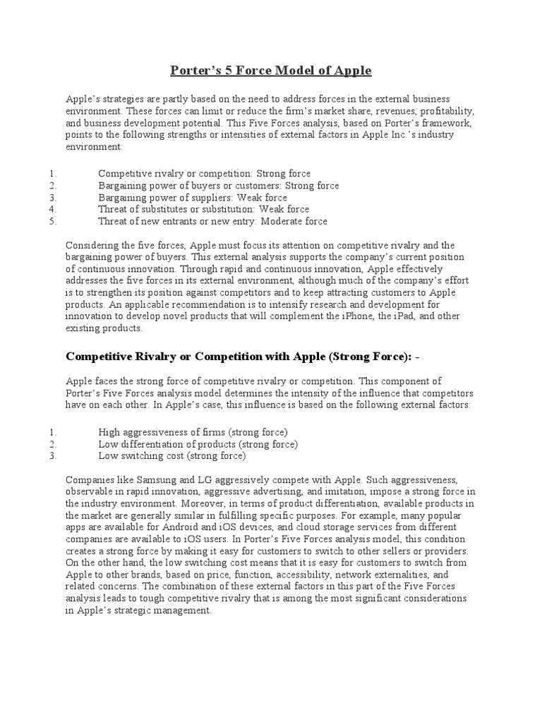 Porter's 5 Force Model Assignment | PDF | Supply Chain | Apple Inc.