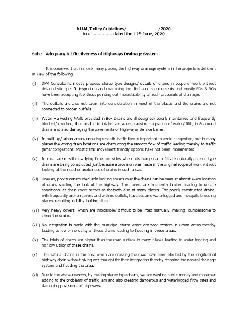 Draft Circular On Drainage | PDF | Storm Drain | Traffic