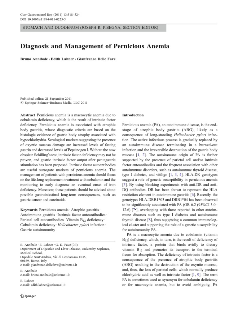 Diagnosis and Management of Pernicious Anemia: Stomach and Duodenum ...