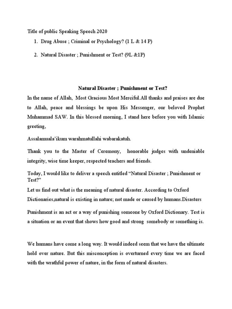 Title of Public Speaking Speech 2020 | PDF | God In Islam | Prophets ...
