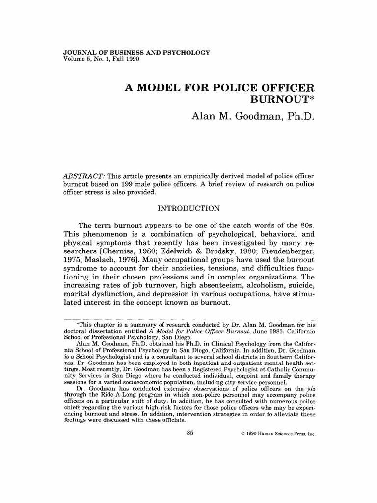 A Model For Police Officer Burnout | PDF | Dependent And Independent ...