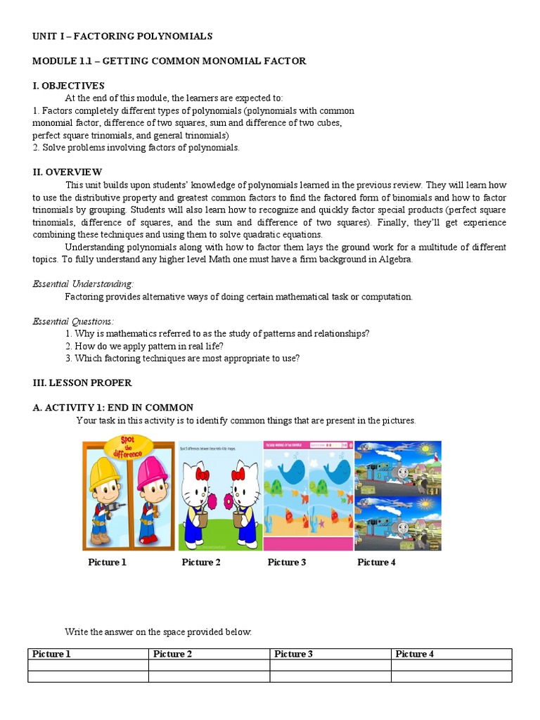 Module - Grade 8 Maths | PDF | Factorization | Polynomial