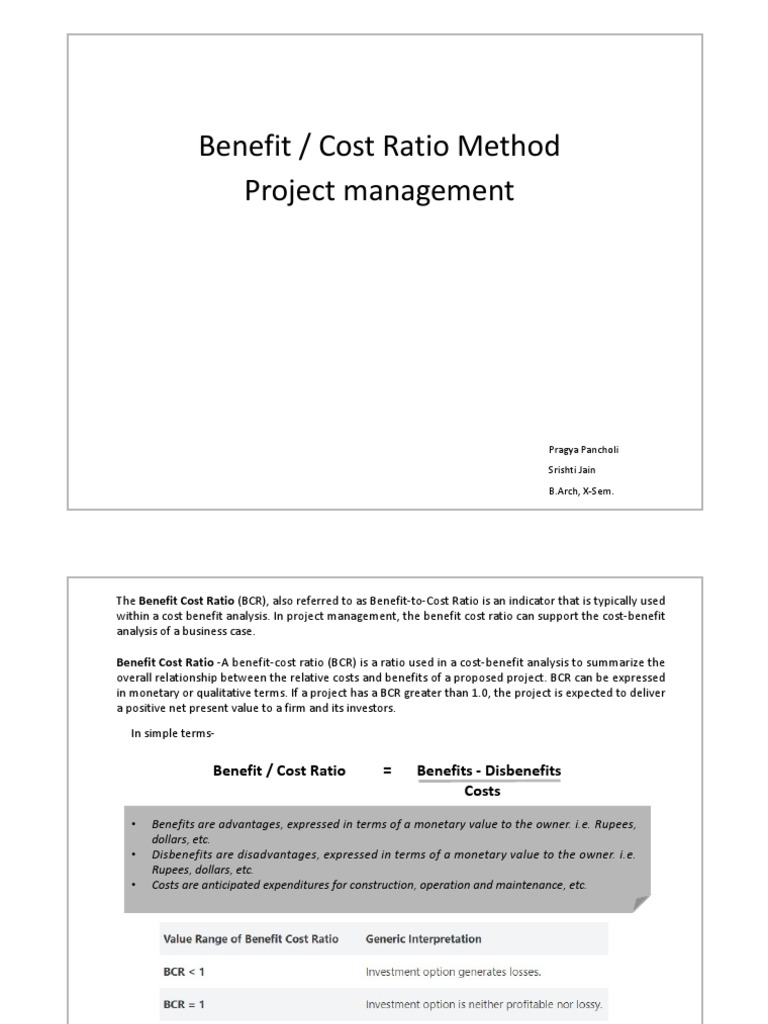 Understanding Benefit Cost Ratio (BCR) | PDF | Cost–Benefit Analysis ...