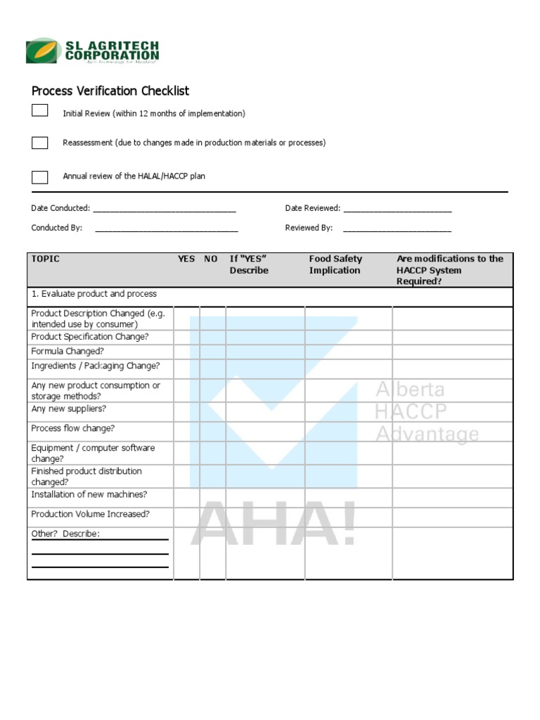 Process Verification Checklist | PDF