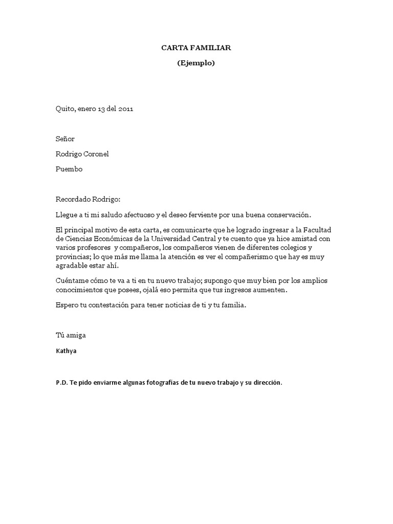 Carta Familiar (Ejemplo) | PDF | Ocio