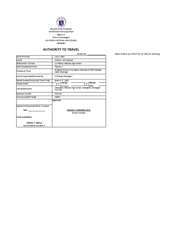 Locator Slip and Authority To Travel | PDF | Government | Social ...