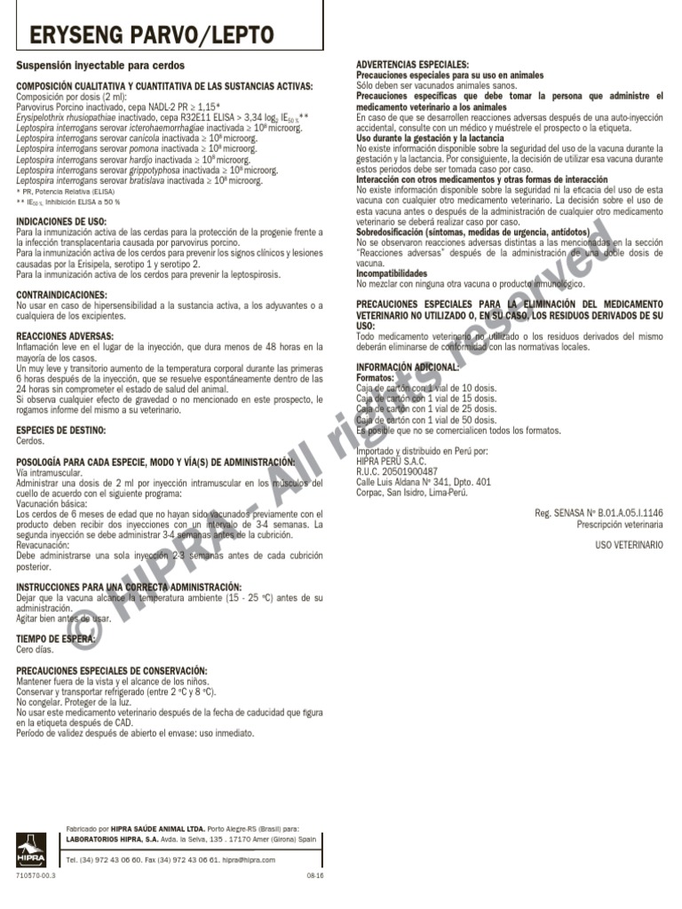 Eryseng+parvo Lepto Latam Pe 710570 00.3 | PDF | Medicamentos con ...