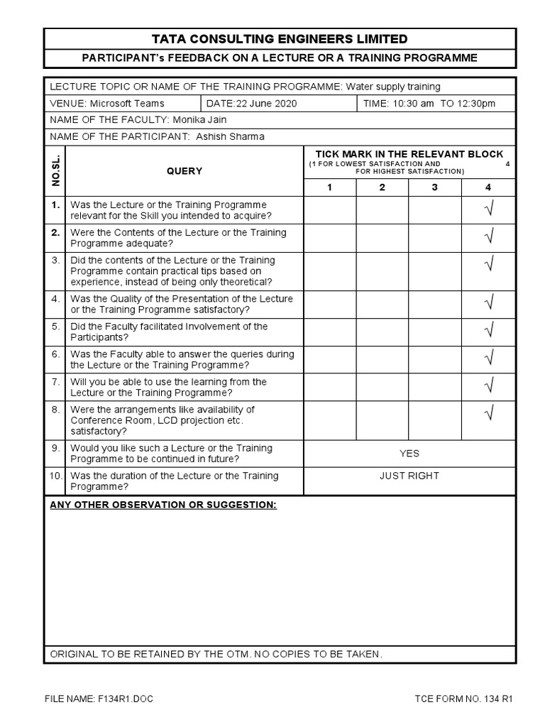 Feed Back Form | PDF | Lecture | Education Theory