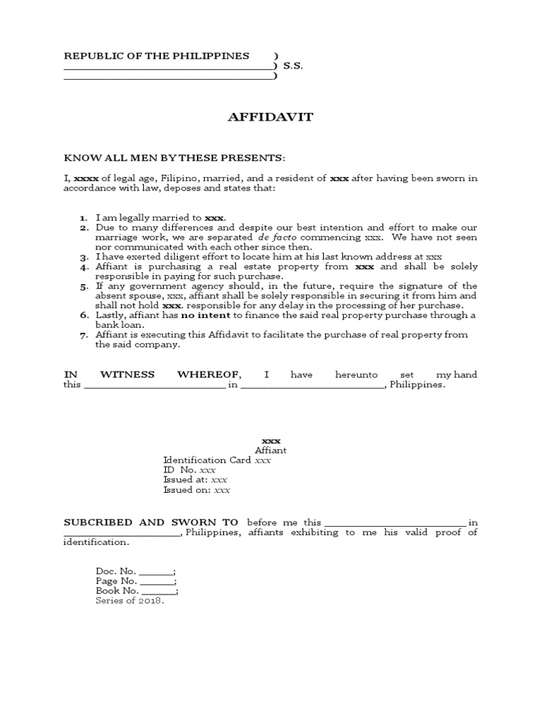 Affidavit On Absent Spouse - Blank | PDF