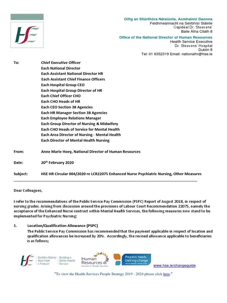 HSE HR Circular 004/2020 Overview | PDF | Nursing | Human Resources