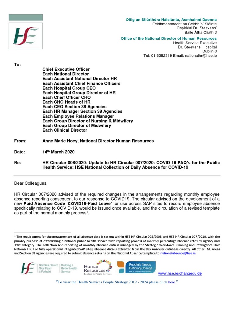 Hse HR Circular 008 2020 Re Update To HR Circular 007 2020 Collection ...