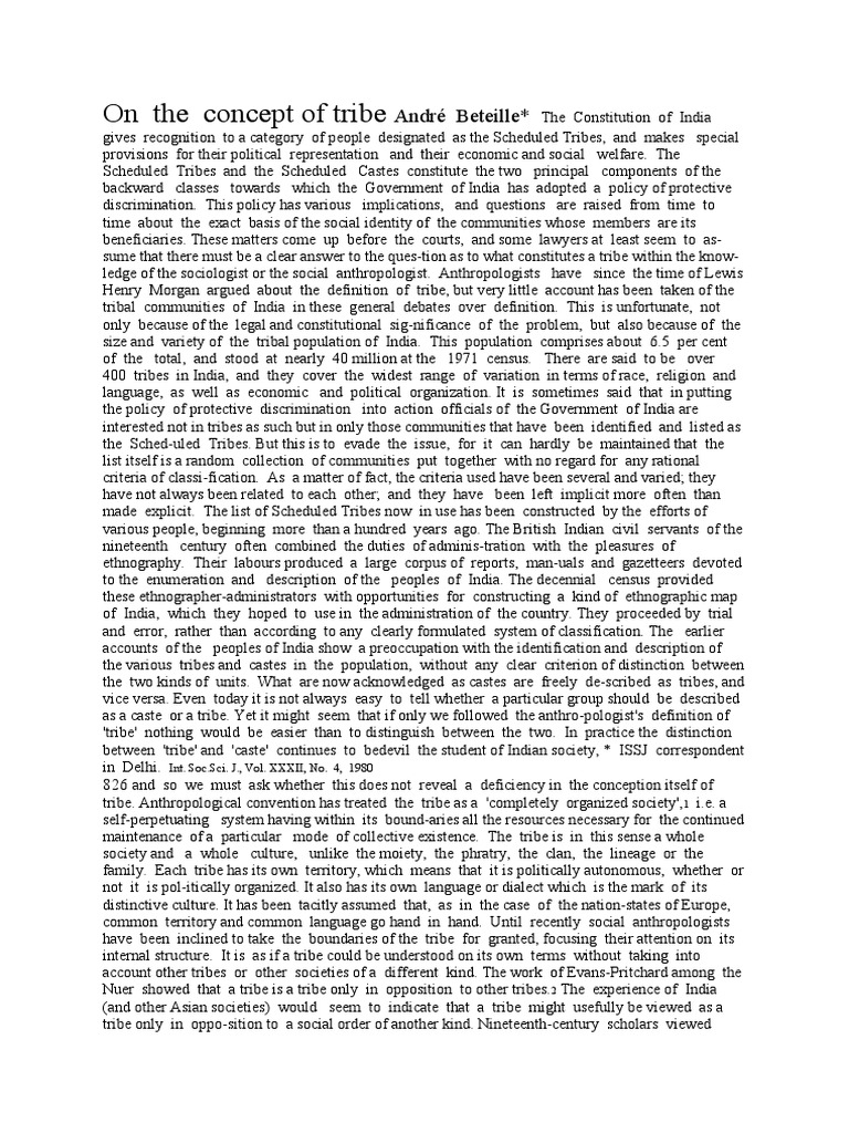 On The Concept of Tribe André Beteille | PDF | Tribe | Civilization