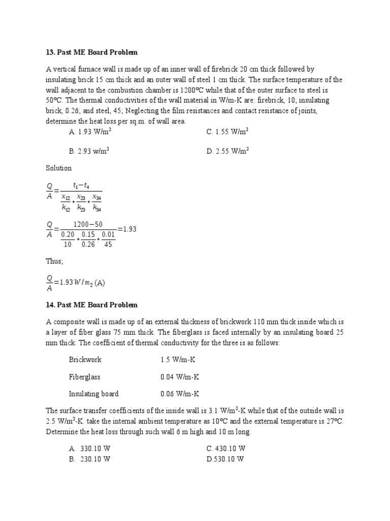 Past ME Board Heat Transfer Problems | PDF | Thermal Insulation | Heat Transfer