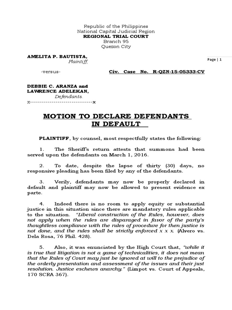 Motion to Declare Defendants in Default | PDF | Government Institutions ...