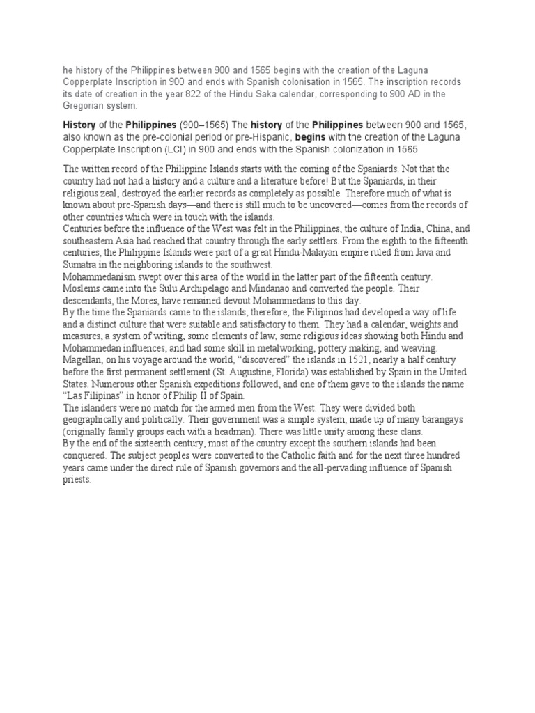 History of The Philippines (900-1565) The History of The Philippines ...