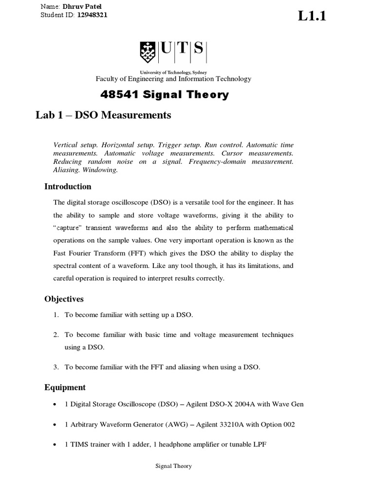 Signal Theory Lab 1 - DSO Measurements | PDF | Sampling (Signal Processing) | Spectral Density