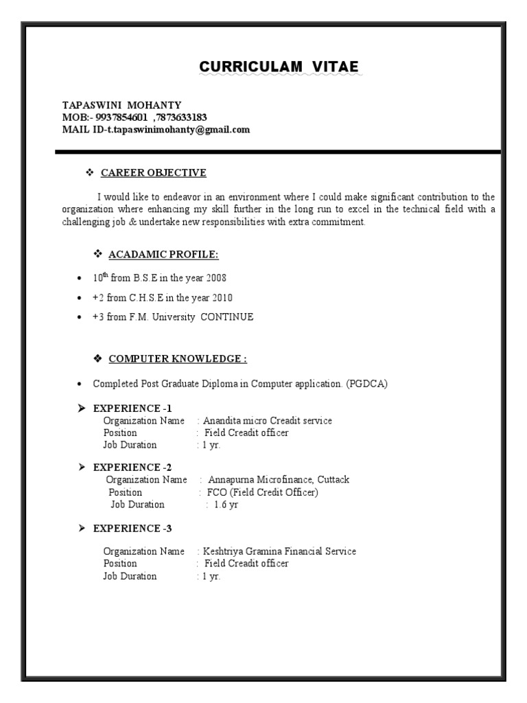 Curriculam Vitae: Tapaswini Mohanty MOB:-9937854601, 7873633183 | PDF