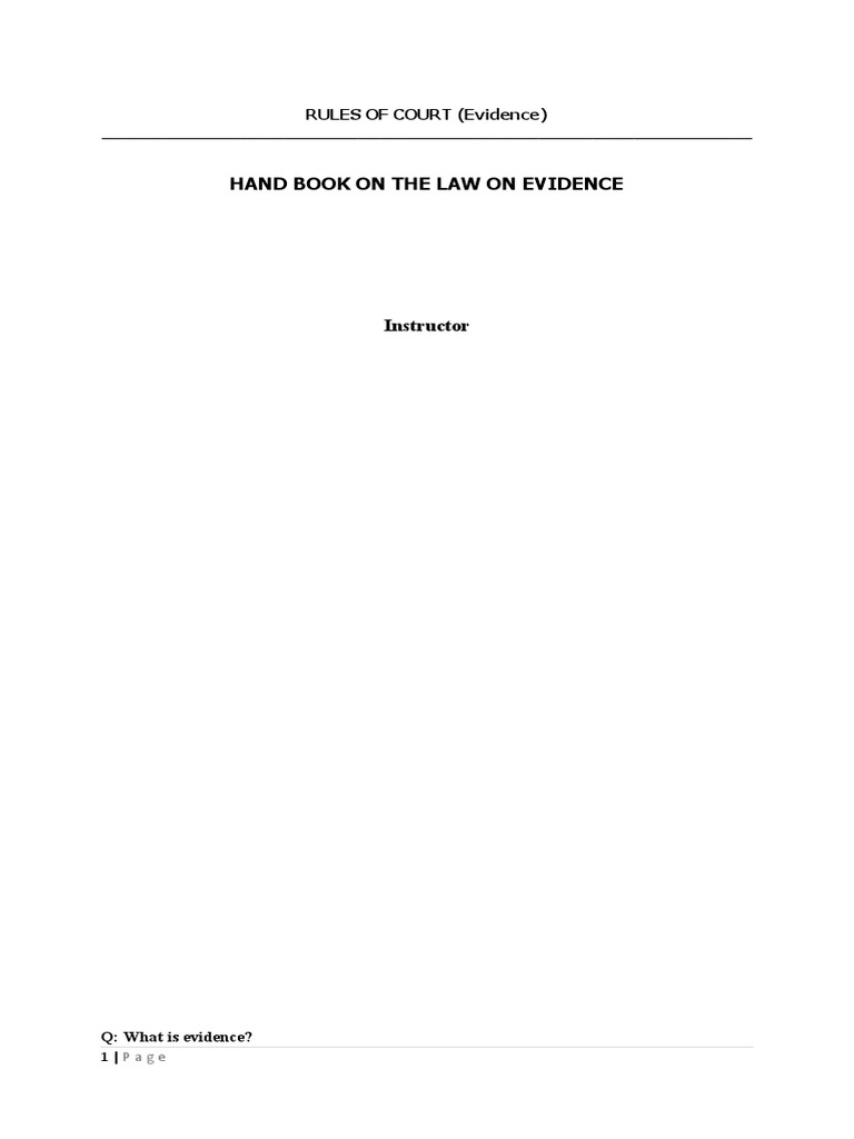 Hand Book On The Law On Evidence: RULES OF COURT (Evidence) | PDF ...