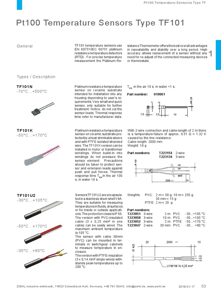 Sensors Pt100 TF Datasheet e ZIEHL-1 | PDF | Electrical Resistance And ...