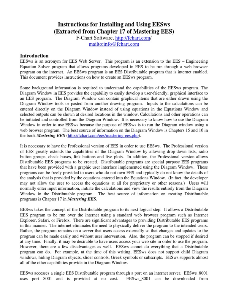 Instructions For Installing and Using Eesws (Extracted From Chapter 17 of Mastering Ees) | PDF ...