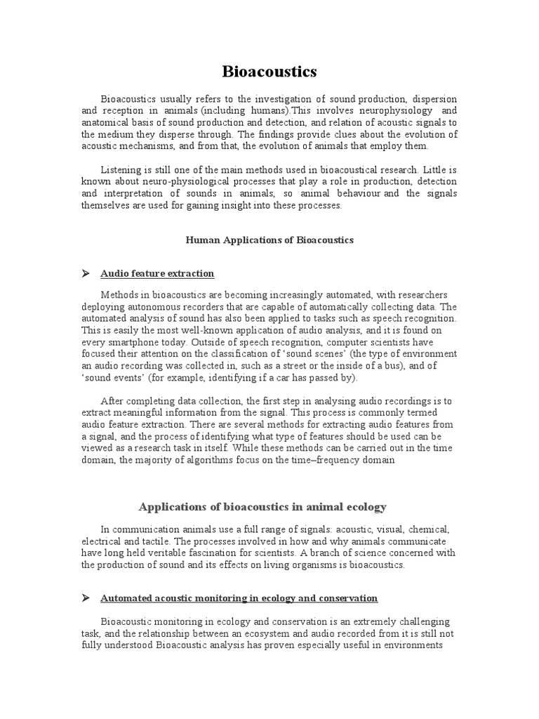 Bioacoustics: Human Applications of Bioacoustics | PDF | Sound ...