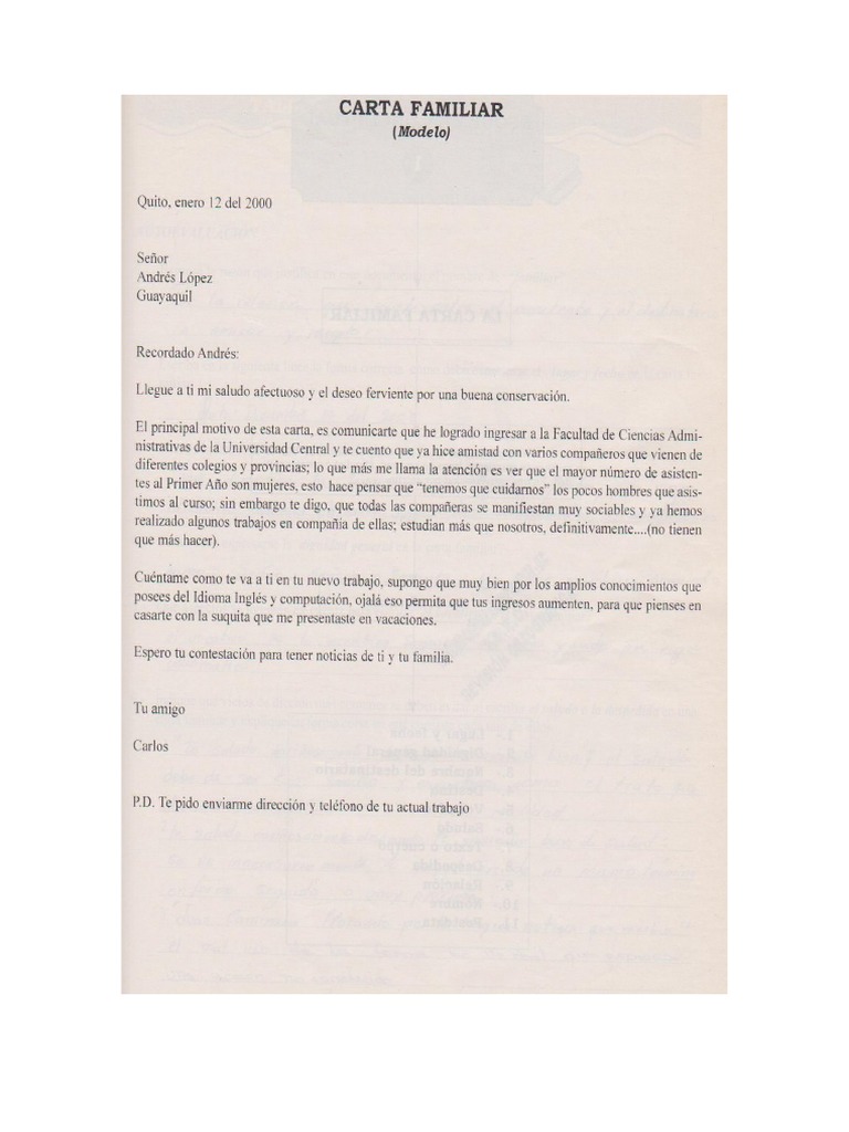 Carta Familiar (Modelo) | PDF