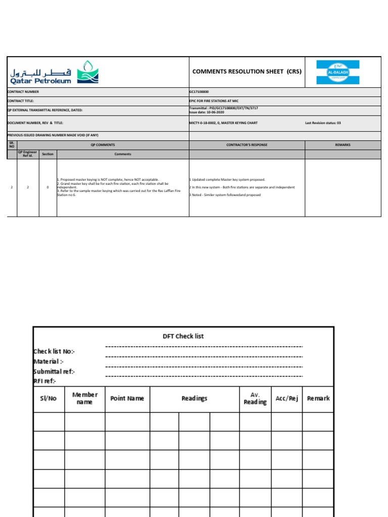 Master Keying Chart Comments Resolution | PDF