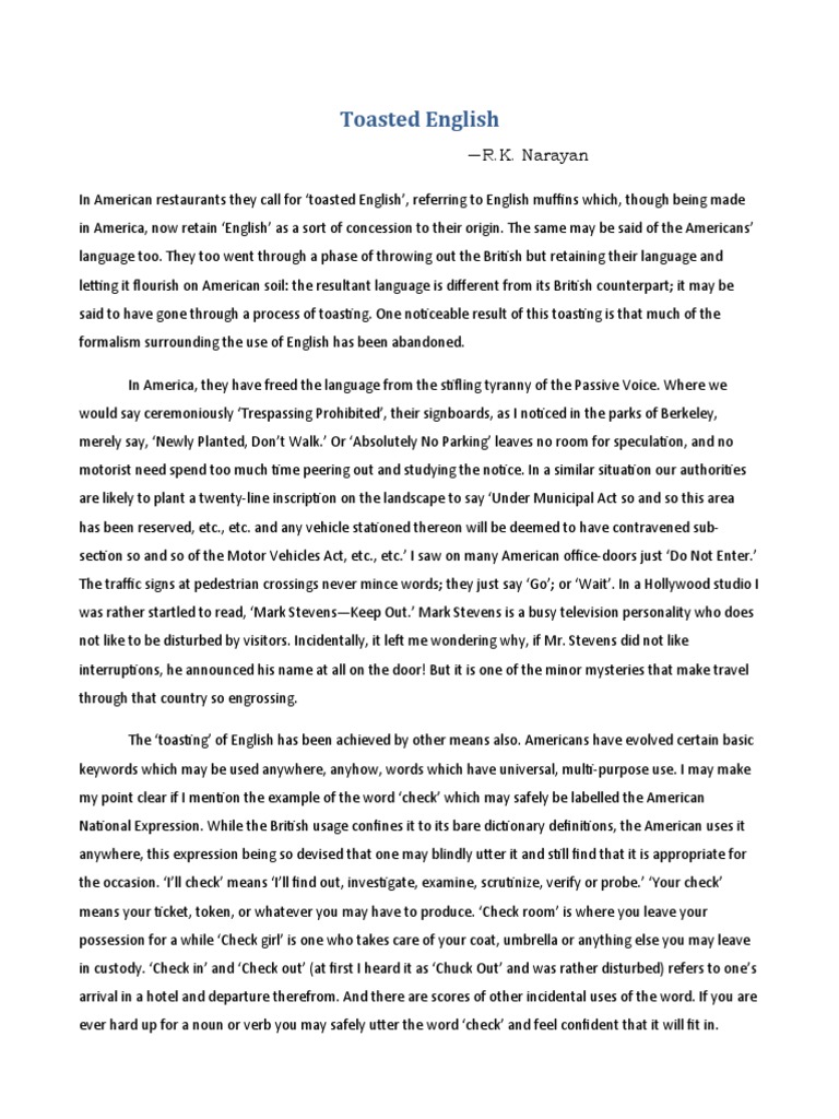 Toasted English: - R.K. Narayan | PDF | Linguistics | Semiotics