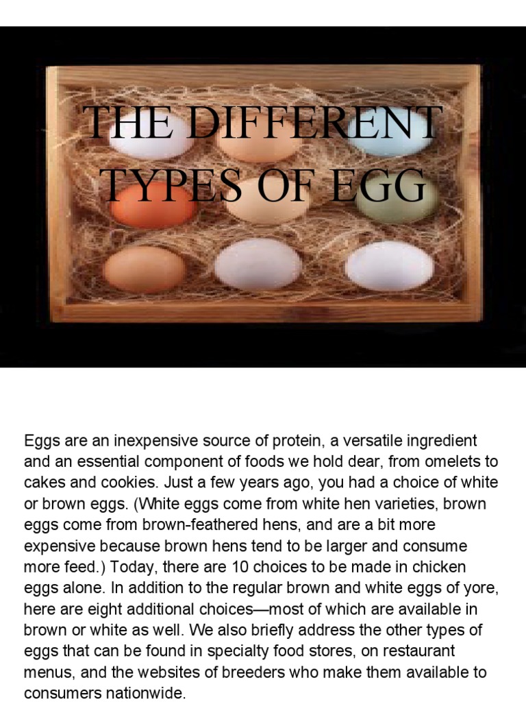 Types and Varieties of Eggs Explained | PDF | Egg As Food | Egg White