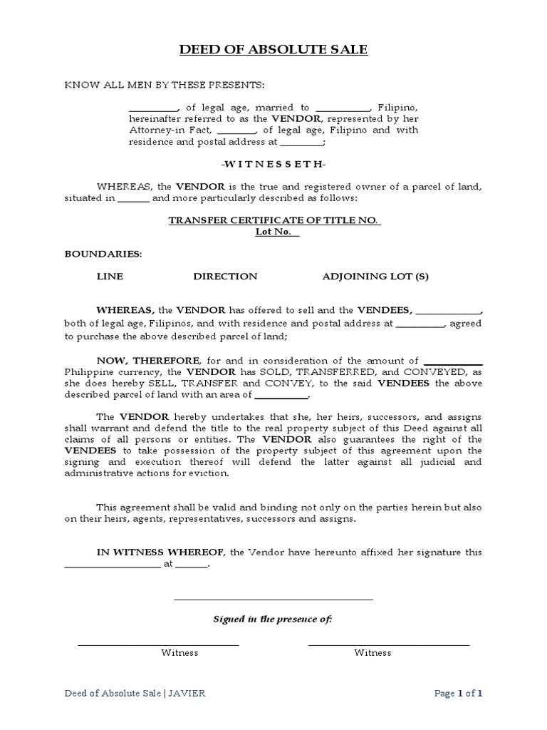 Deed of Absolute Sale | PDF