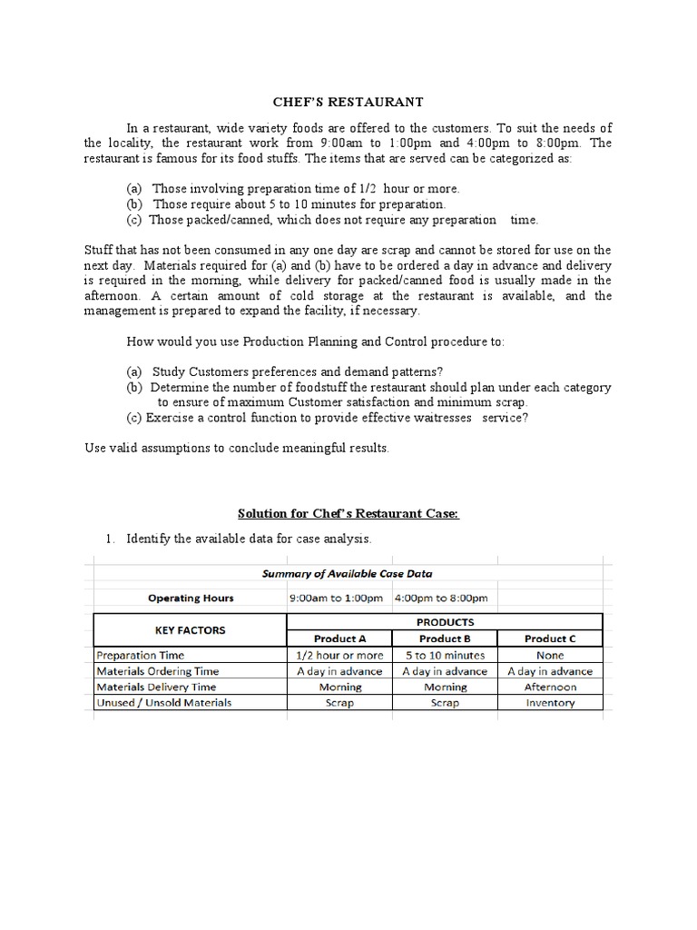 Group 1 - Case Analysis For Chef's Restaurant | Download Free PDF ...