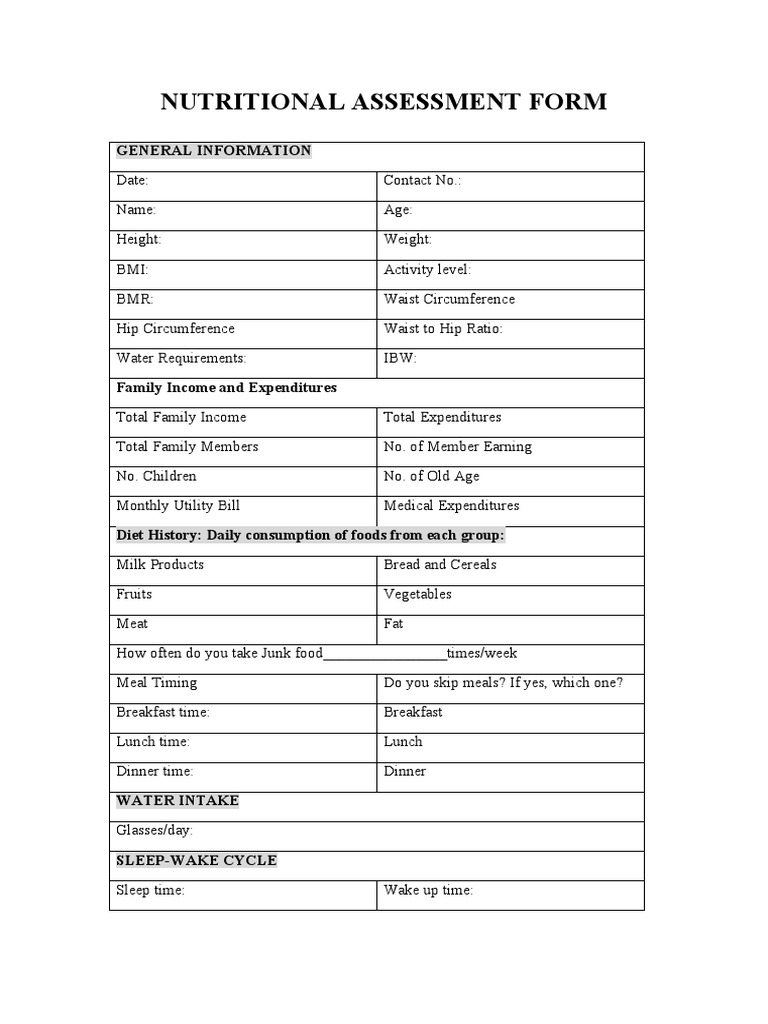Comprehensive Nutritional Assessment: Evaluating Diet, Lifestyle ...