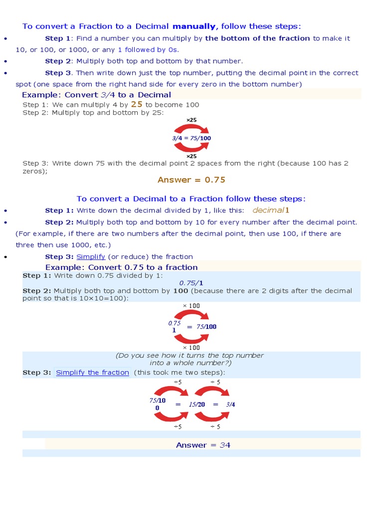 To Convert A Fraction To A Decimal Manually, Follow These Steps | PDF ...