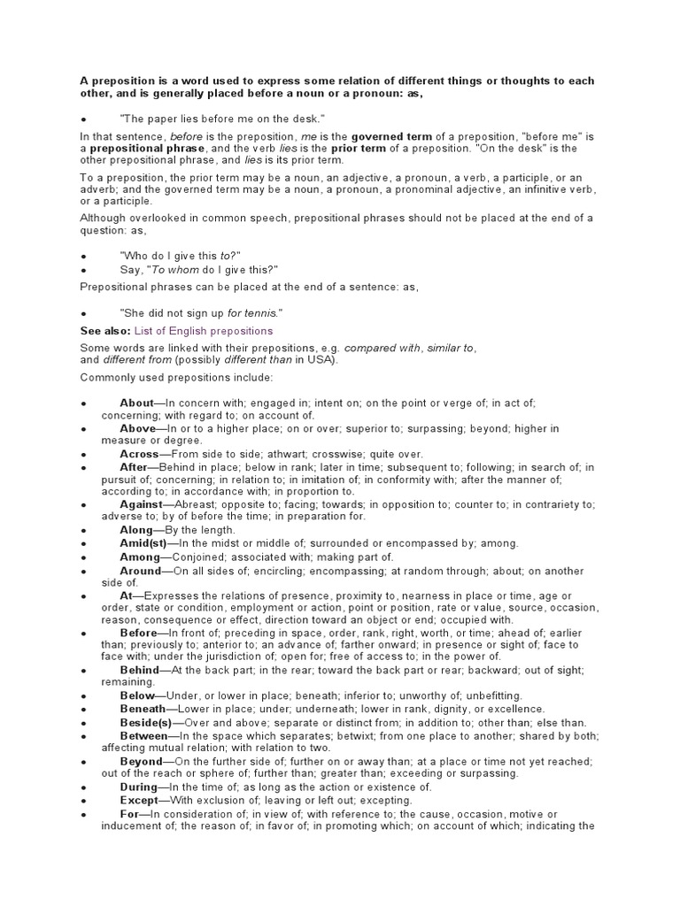 List of English Prepositions | PDF | Preposition And Postposition ...