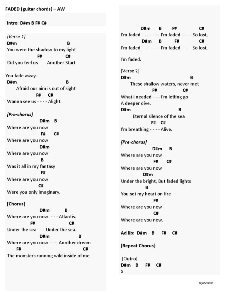 FADED Guitar Chords | PDF | Song Structure | Vocal Music