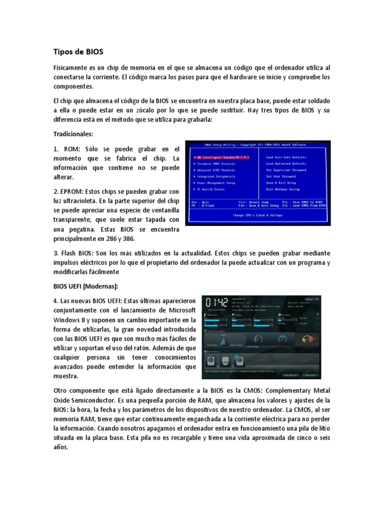 Tipos de BIOS y sus funciones | PDF | Bios | Circuito integrado