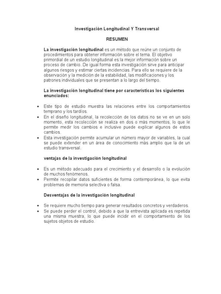 Resumen - Investigación Longitudinal Y Transversal | PDF | Información ...