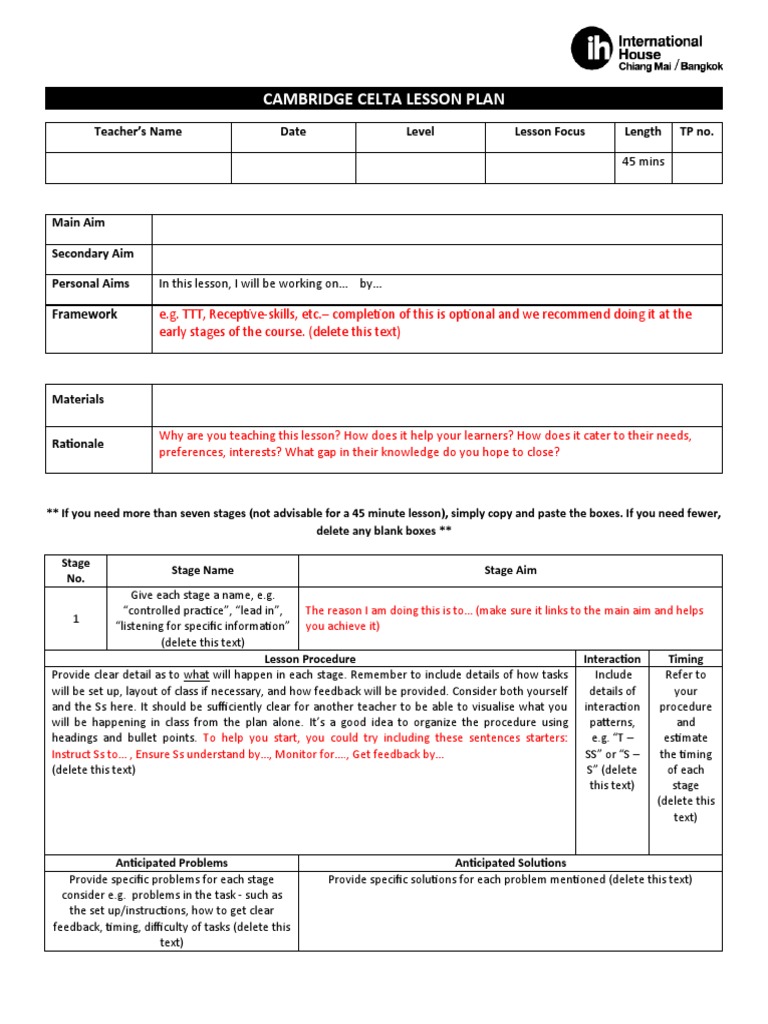 01 02 - CELTA Lesson Plan Template - Cover Sheet Procedures | Download ...