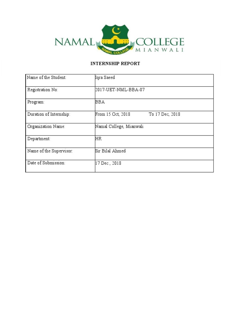 Rec-006 Internship Report Format | PDF | Human Resources | Employment