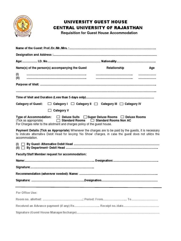 Requisition Form University Guest House - CURAJ | Download Free PDF ...
