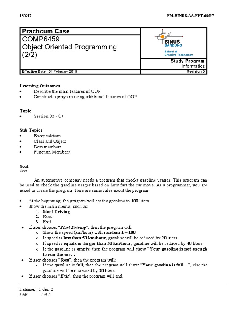 COMP6459 Object Oriented Programming (2/2) : Practicum Case | PDF
