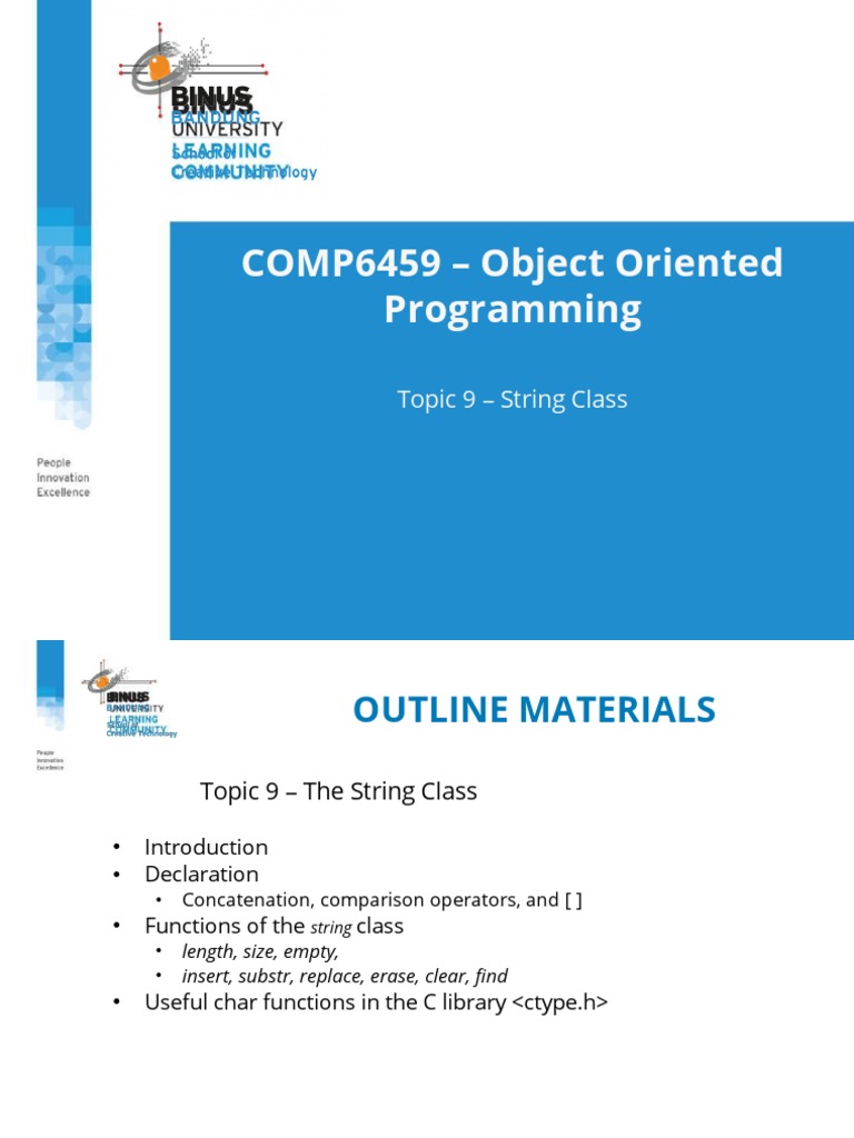 Comp6459 Object Oriented Programming Topic 9 String Class Pdf String Computer Science