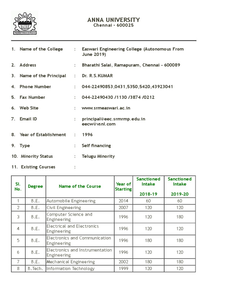Easwari Engg College Pdf Engineering Career And Technical Education