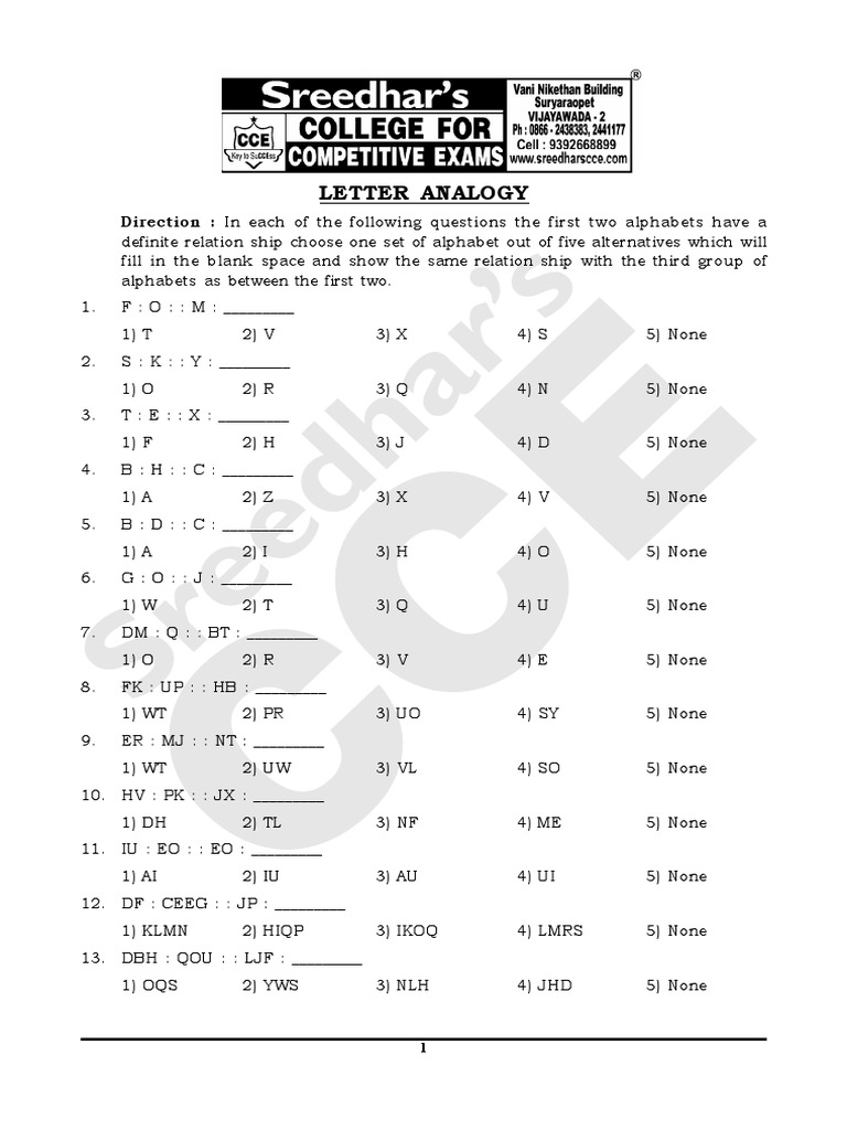 Reasoning - Letter Analogy | PDF