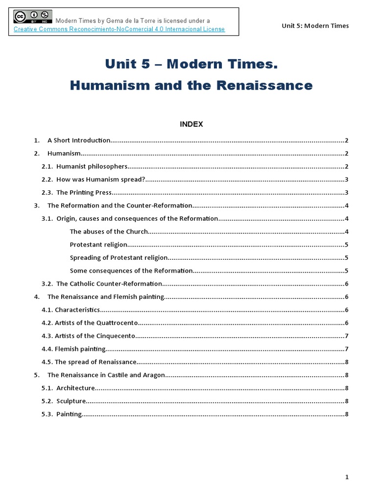 Unit 5 - Modern Times. Humanism and The Renaissance: Index | PDF ...