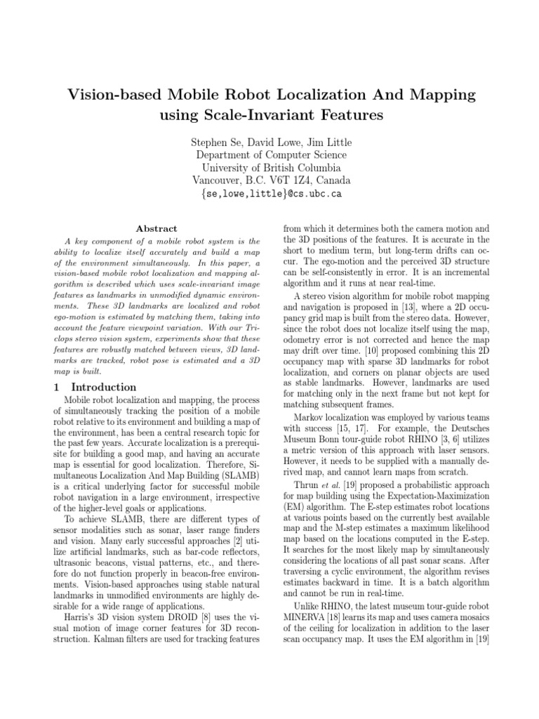 Vision Based Mobile Robot Localization And Mapping Using Scale