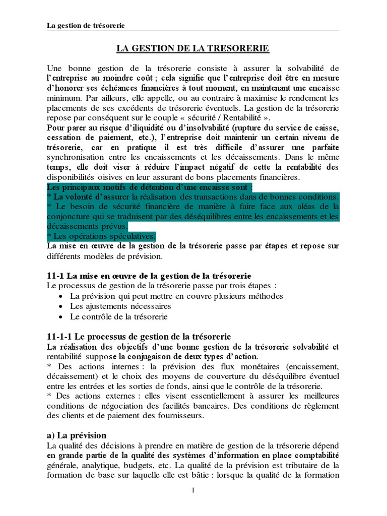 La Gestion de La Tresorerie PDF | PDF | Crédit | Finance et gestion monétaire