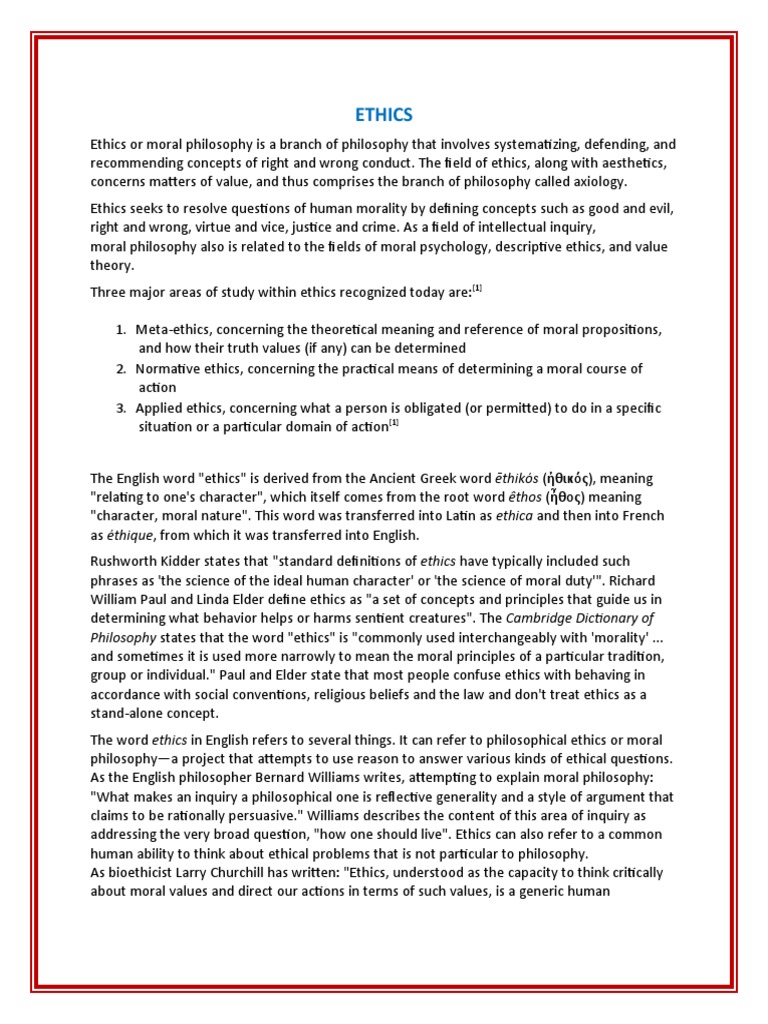 Ethics: Philosophy States That The Word "Ethics" Is "Commonly Used ...