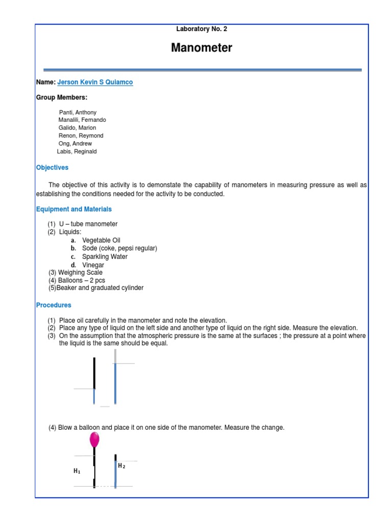 FINAL Report 2 - Manometers | PDF | Pressure Measurement | Pressure