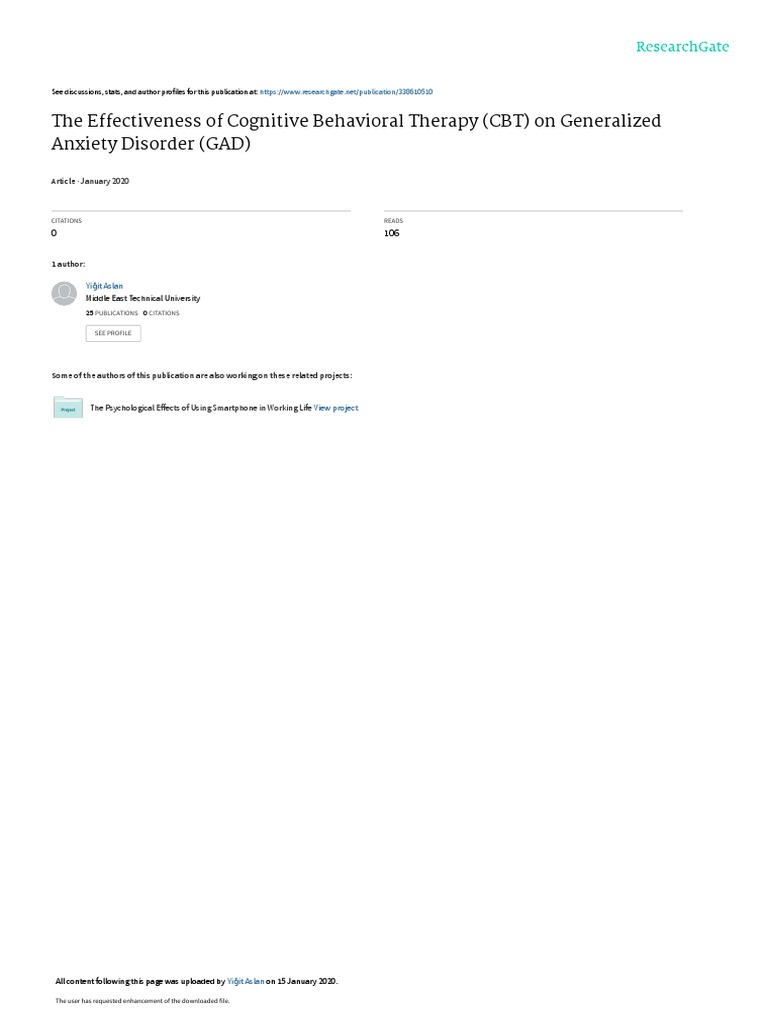 The Effectiveness of Cognitive Behavioral Therapy (CBT) On Generalized ...